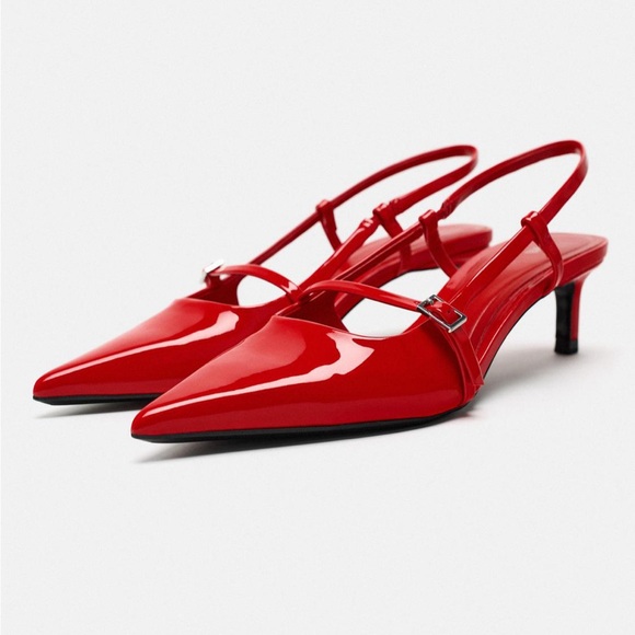 Zara | Shoes | Zara Red Strappy Slingbacks Patent Finished Shoes 224 ...